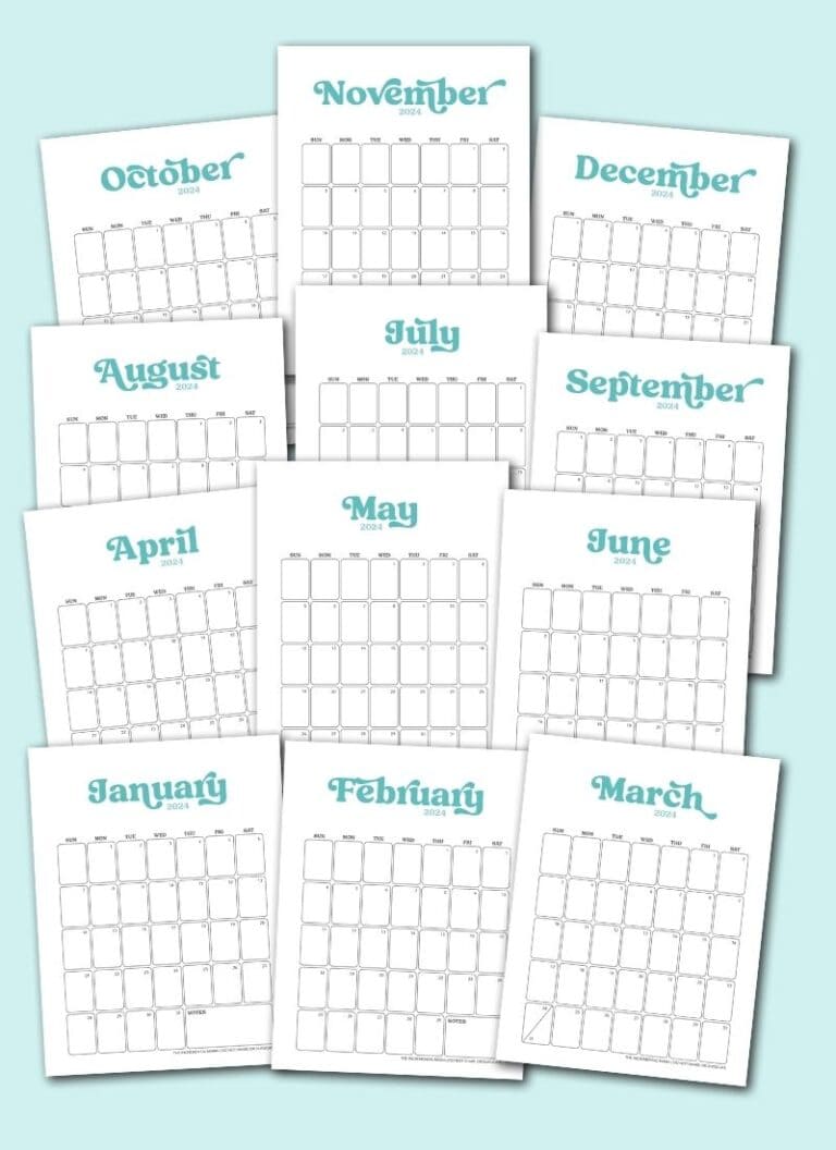 Fun Retro-Inspired 2024 Monthly Calendar PDFs (12 Free Printables)