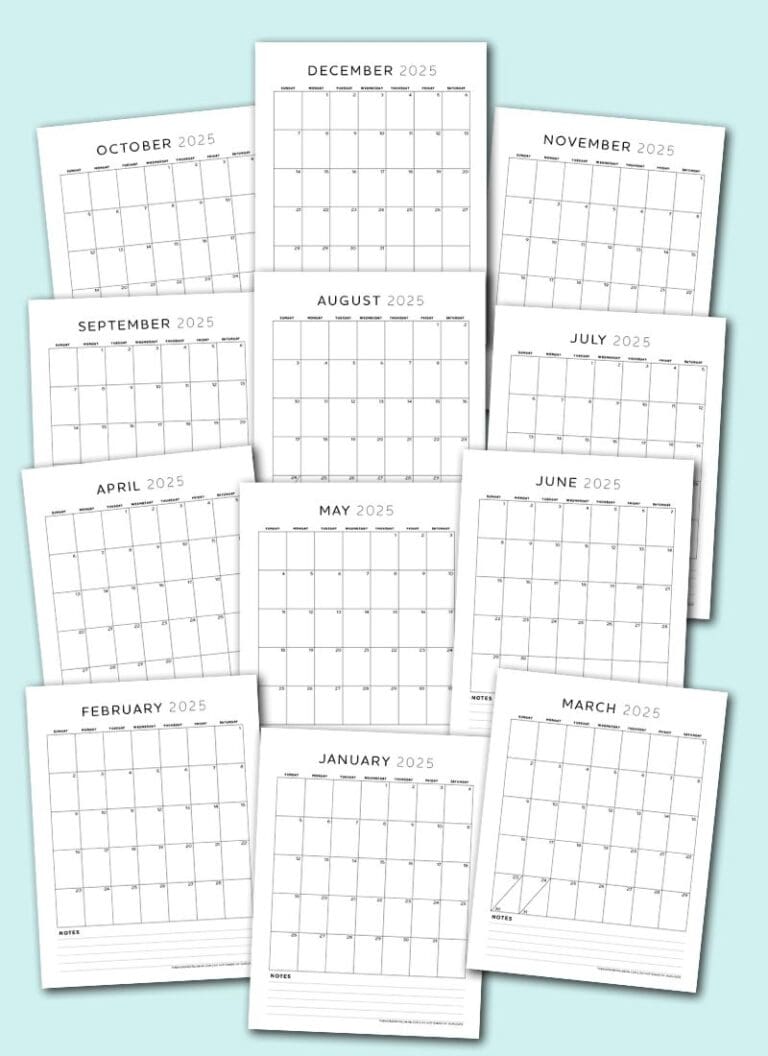 Free 2025 Monthly Calendar PDF Printable With Lined Section - The ...
