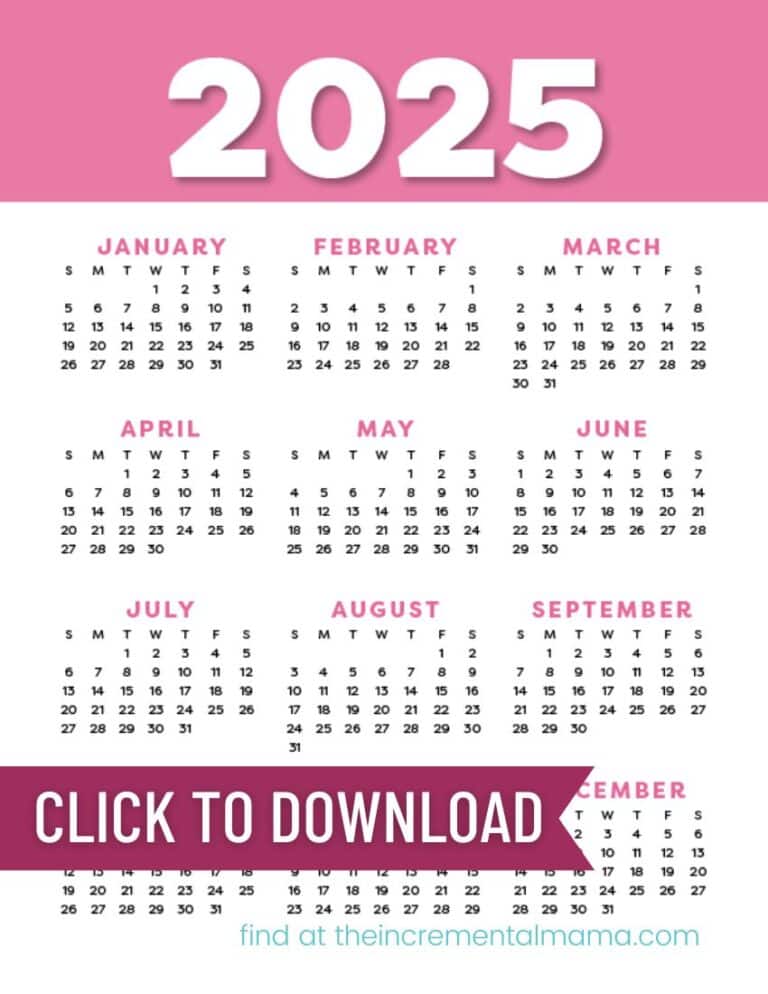 12 Free Printable One-Page Yearly Calendars - 2025, 2026, 2027 - The ...
