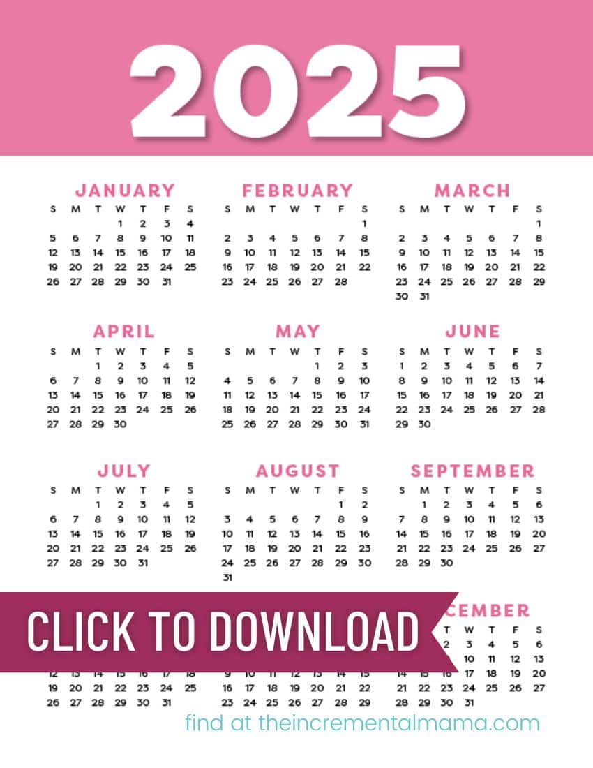 12 Free Printable One-Page Yearly Calendars - 2025, 2026, 2027 - The ...
