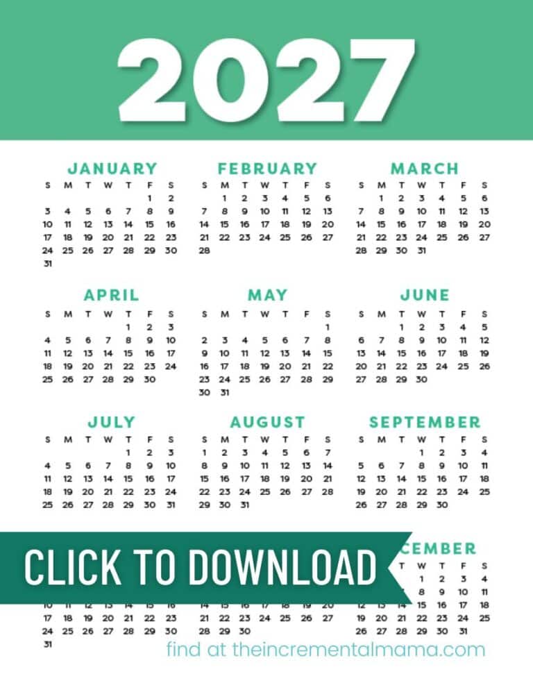12 Free Printable One-Page Yearly Calendars - 2025, 2026, 2027 - The ...
