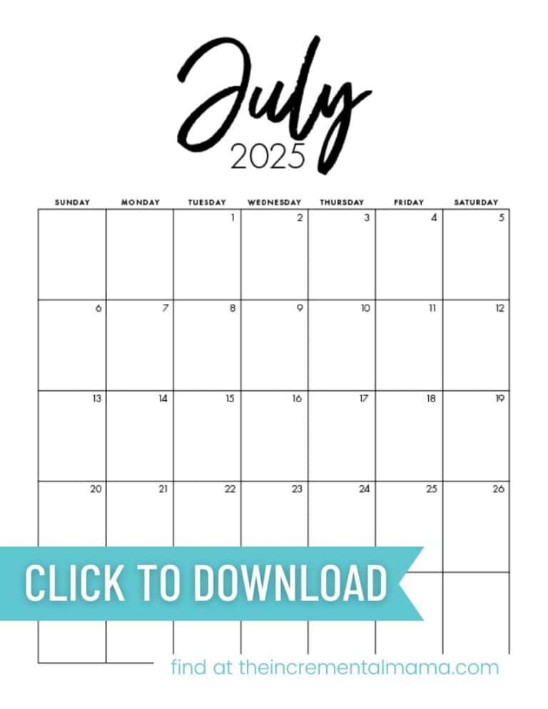 Free Printable 2025 Monthly Calendar Templates - The Incremental Mama