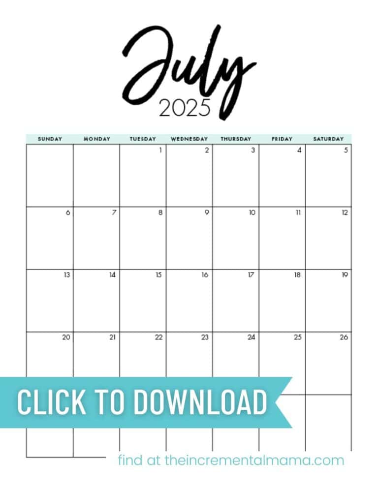 Free Printable 2025 Monthly Calendar Templates - The Incremental Mama