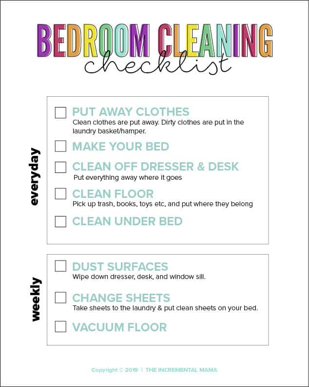Free Printable Bedroom Cleaning Checklist for Kids - The Incremental Mama
