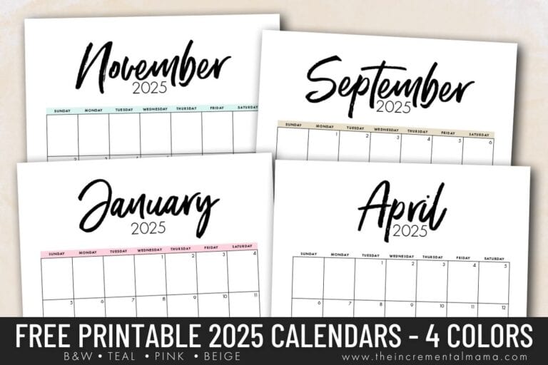 Free Printable 2025 Monthly Calendar Templates - The Incremental Mama
