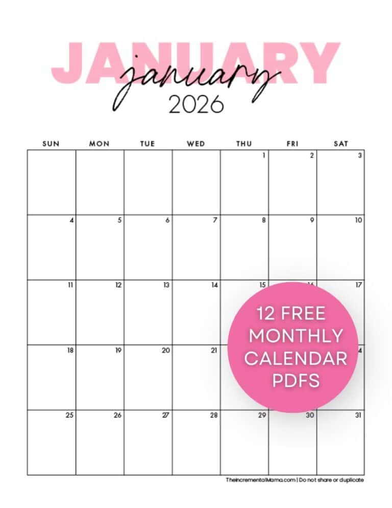 Free Printable Pretty 2026 Pink Calendar Templates - The Incremental Mama