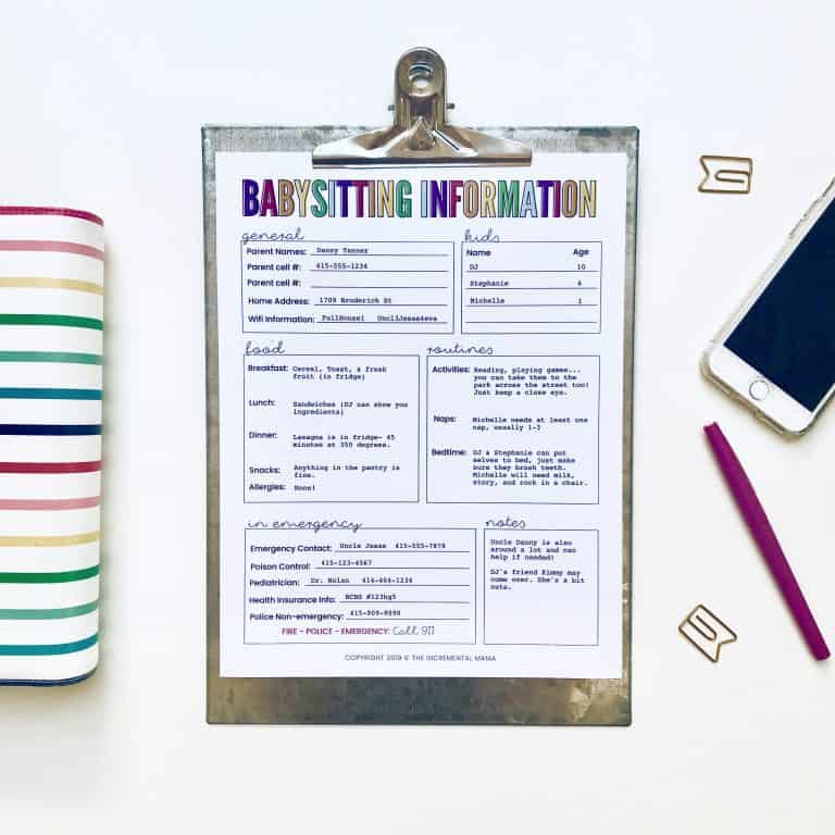 Free Printable Babysitting Information Sheet - The Incremental Mama