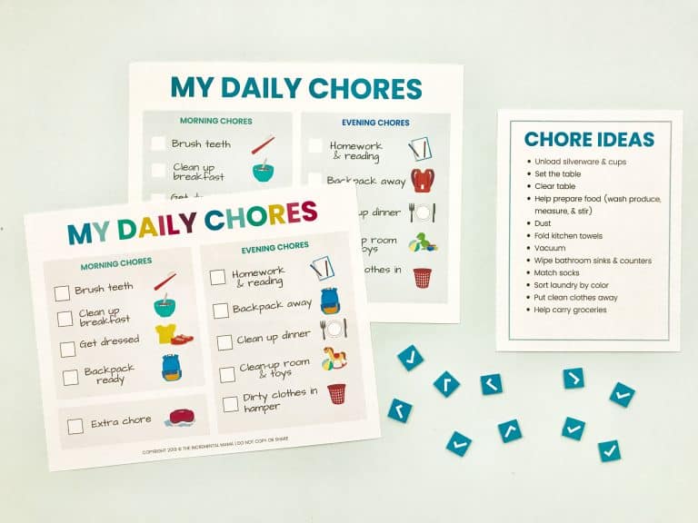 Free Printable Chore Chart for 5-6 Year Olds - The Incremental Mama