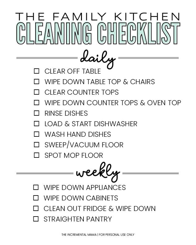 Free Printable Kitchen Cleaning Checklist to Get Your Family Helping Out