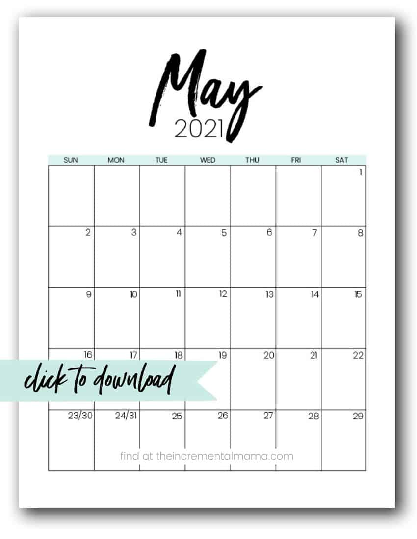 Free 2021 Monthly Calendar Printable PDFs - The Incremental Mama