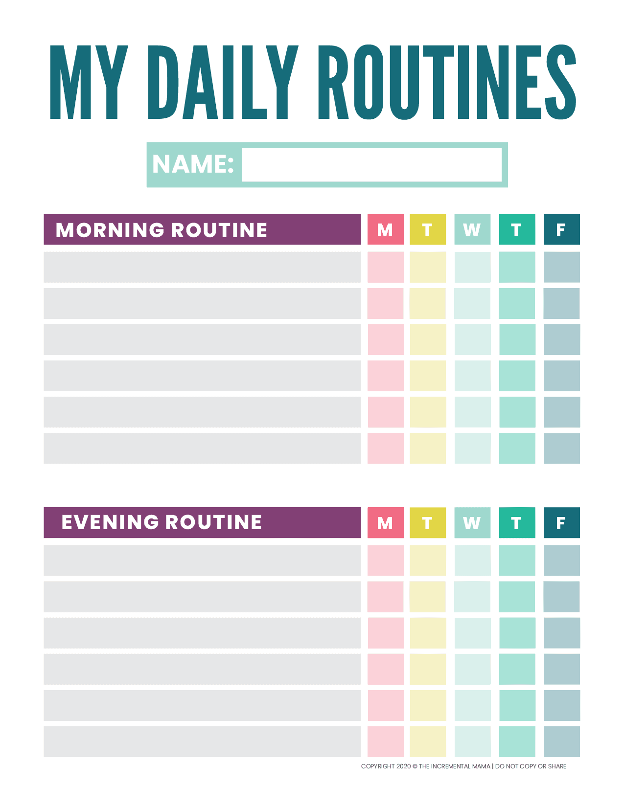 Free Printable Kid s Daily Routine Chart Template The Incremental Mama