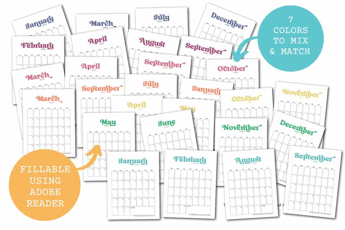 Free Fun Retro 2023 Printable Monthly Calendar Templates