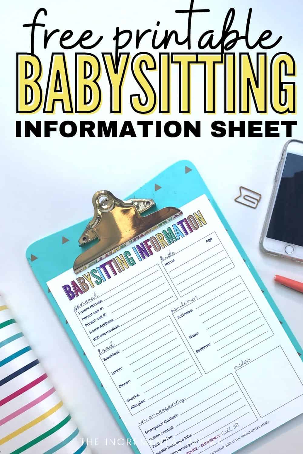 Free Printable Babysitting Information Sheet - The Incremental Mama