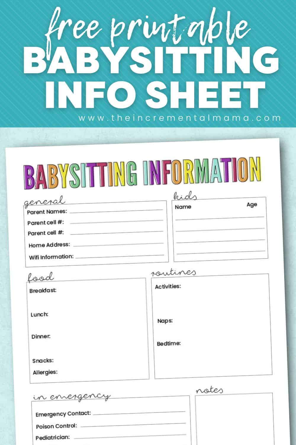 Free Printable Babysitting Information Sheet - The Incremental Mama