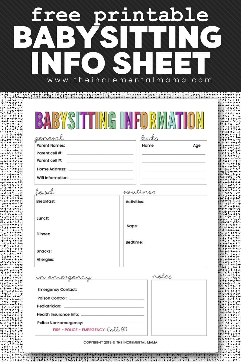 Free Printable Babysitting Information Sheet - The Incremental Mama