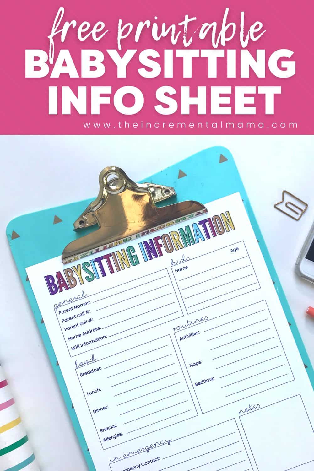 Free Printable Babysitting Information Sheet - The Incremental Mama