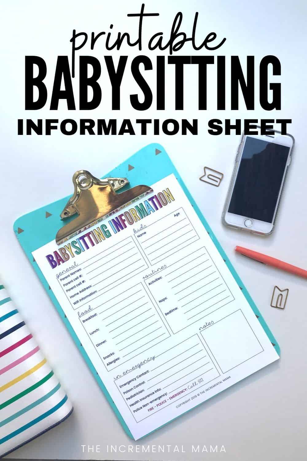 Free Printable Babysitting Information Sheet - The Incremental Mama