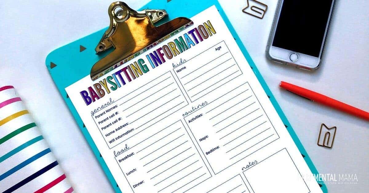 Free Printable Babysitting Information Sheet - The Incremental Mama