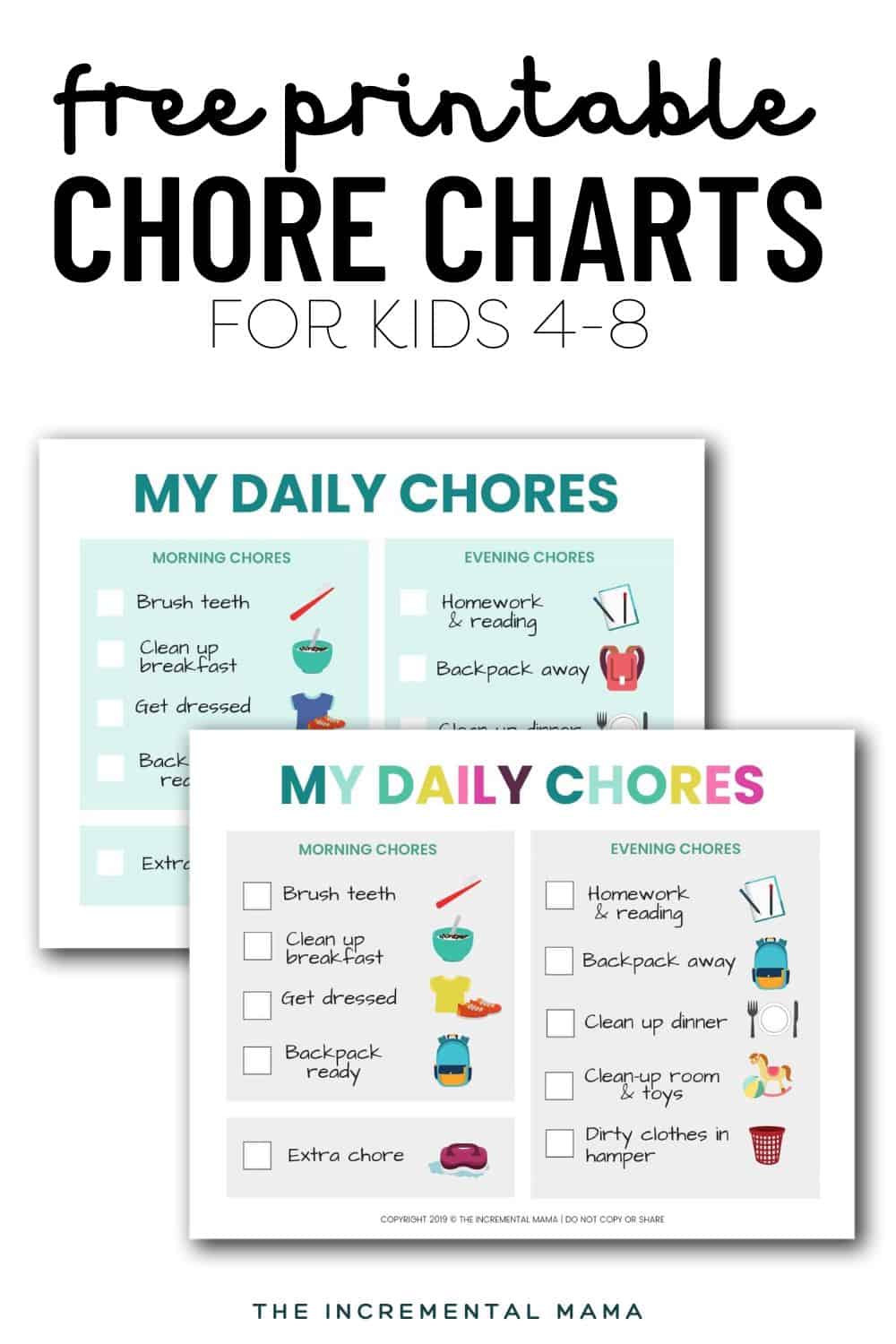 Free Printable Chore Chart for 5-6 Year Olds - The Incremental Mama