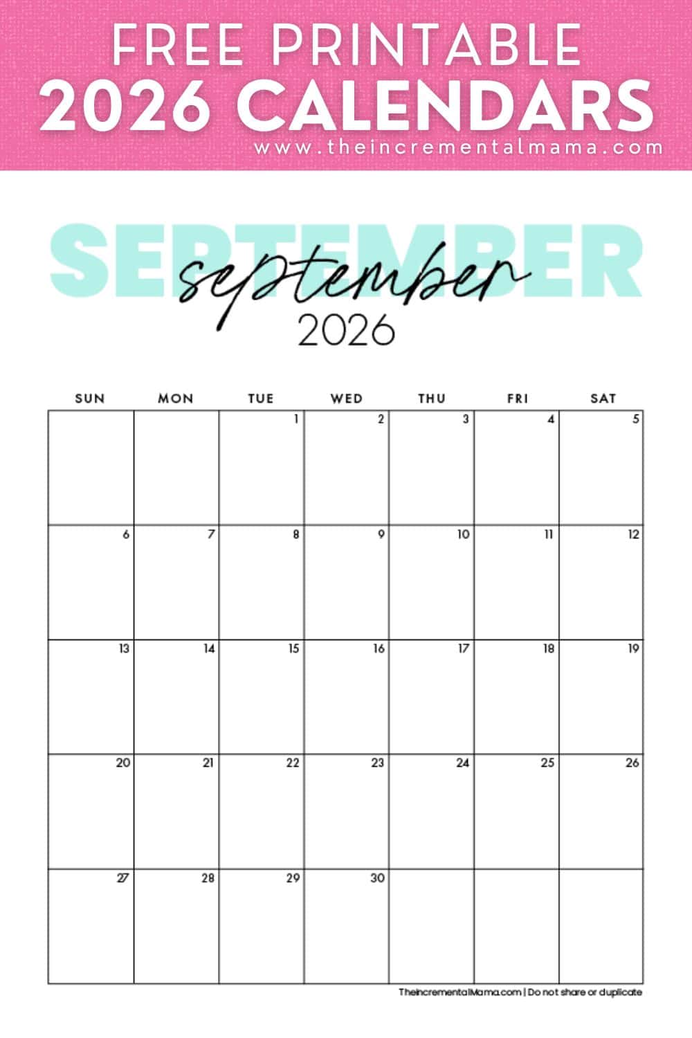 Cute 2026 Monthly Calendar Free Printable