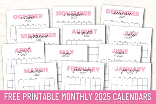 Free Printable 2025 Pink Calendar Templates - The Incremental Mama