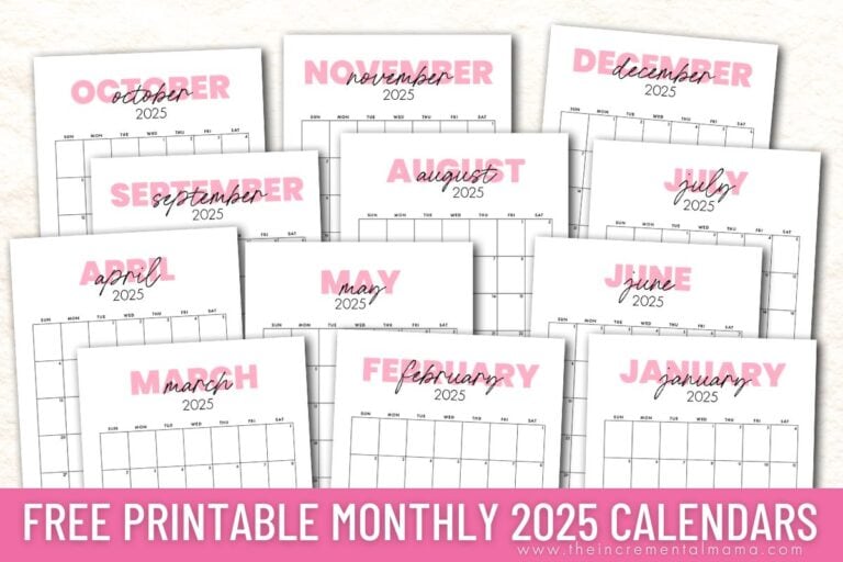 Free Printable 2025 Pink Calendar Templates - The Incremental Mama