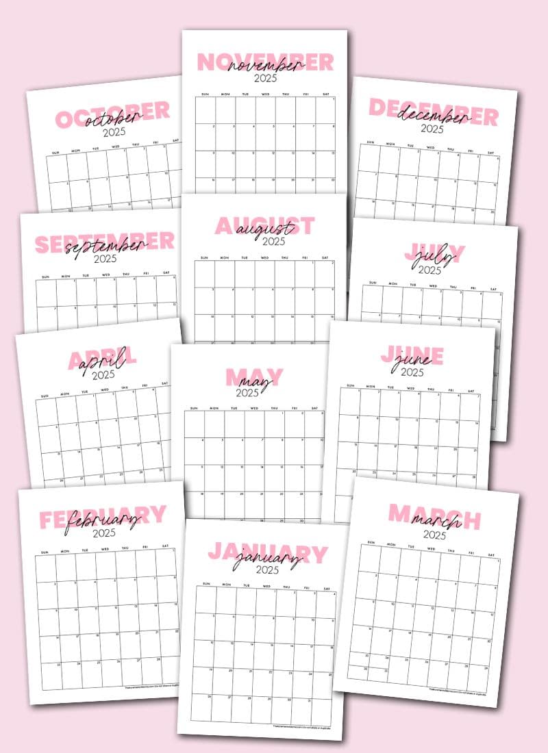 Free Printable 2025 Pink Calendar Templates - The Incremental Mama