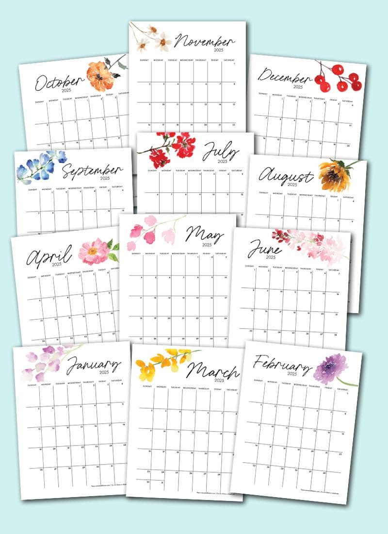 Free 2025 Floral Monthly Calendar PDFs Templates - The Incremental Mama
