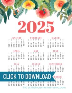 12 Free Printable One-Page Yearly Calendars - 2025, 2026, 2027 - The Incremental Mama