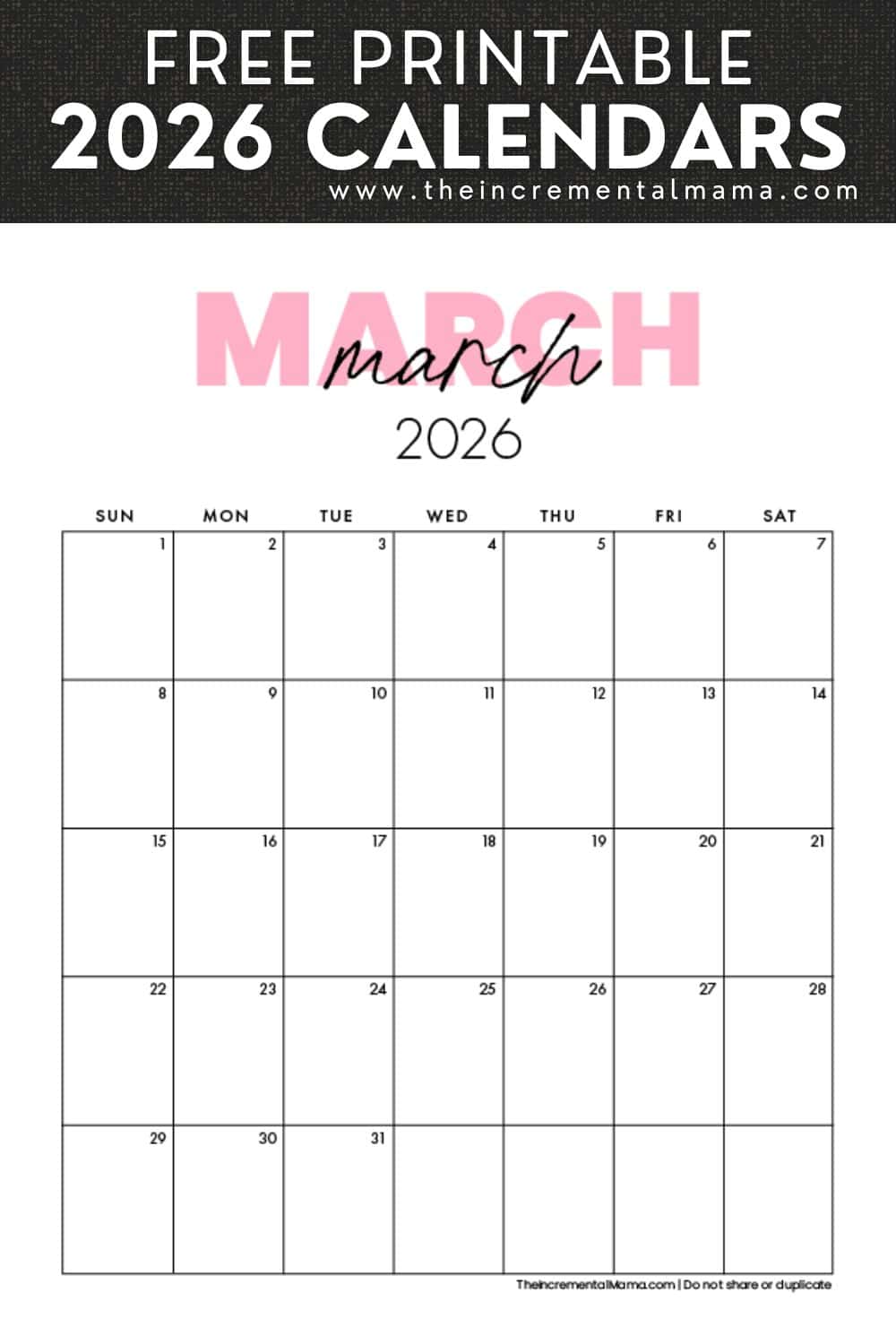 Free Printable Pretty 2026 Pink Calendar Templates The Incremental Mama