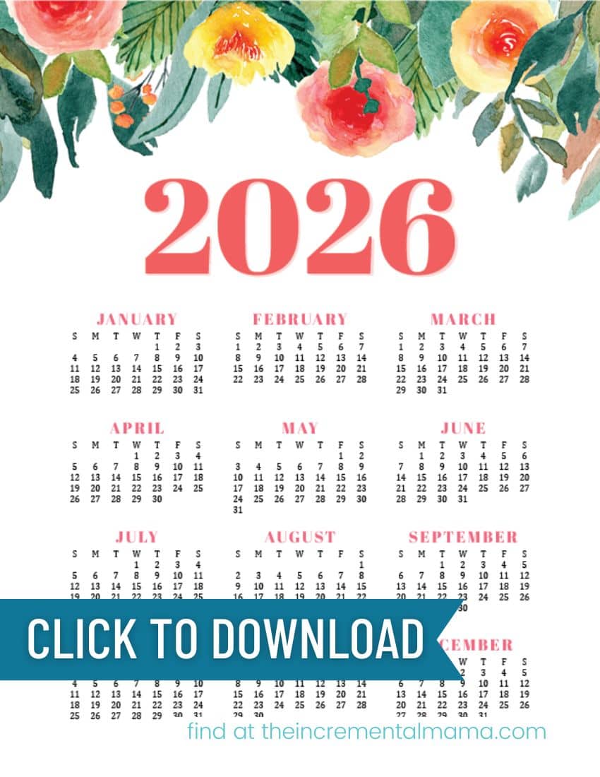 12 Free Printable One-Page Yearly Calendars - 2025, 2026, 2027 - The Incremental Mama