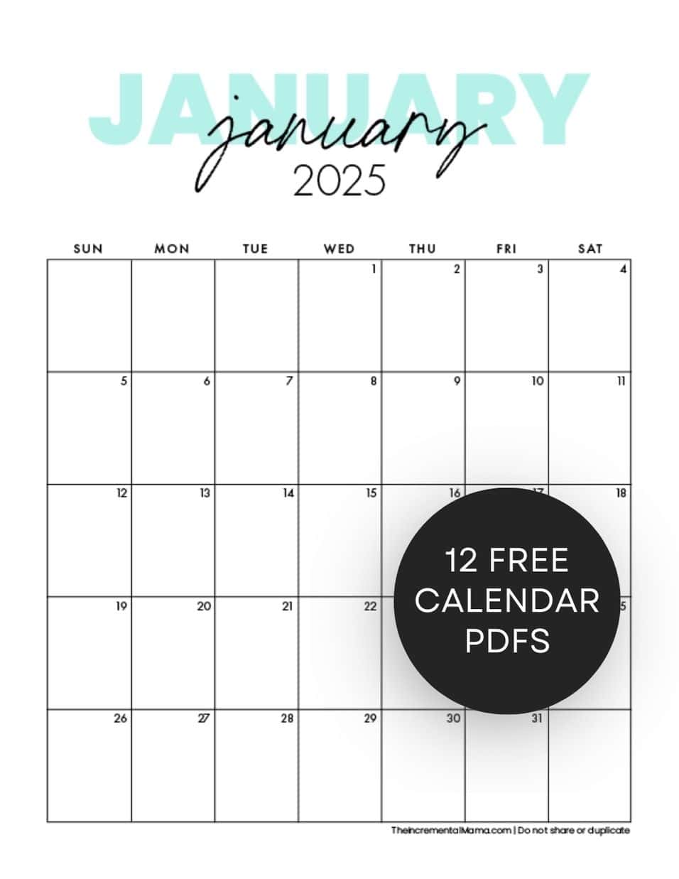 Cute 2025 Monthly Calendar Free Printable