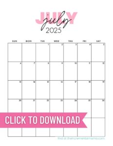 Free Printable 2025 Pink Calendar Templates - The Incremental Mama