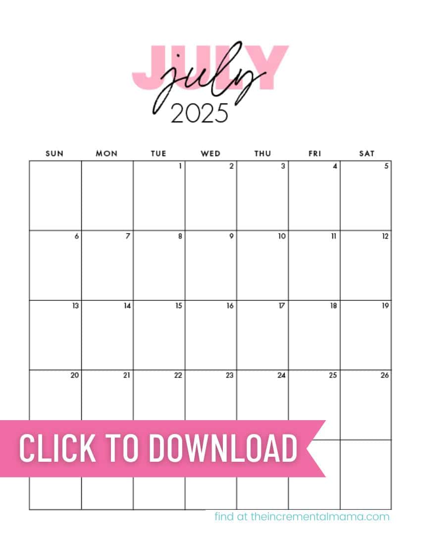 Free Printable 2025 Pink Calendar Templates - The Incremental Mama