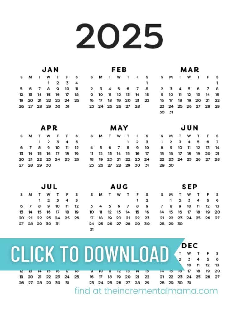 12 Free Printable One-Page Yearly Calendars - 2025, 2026, 2027 - The ...