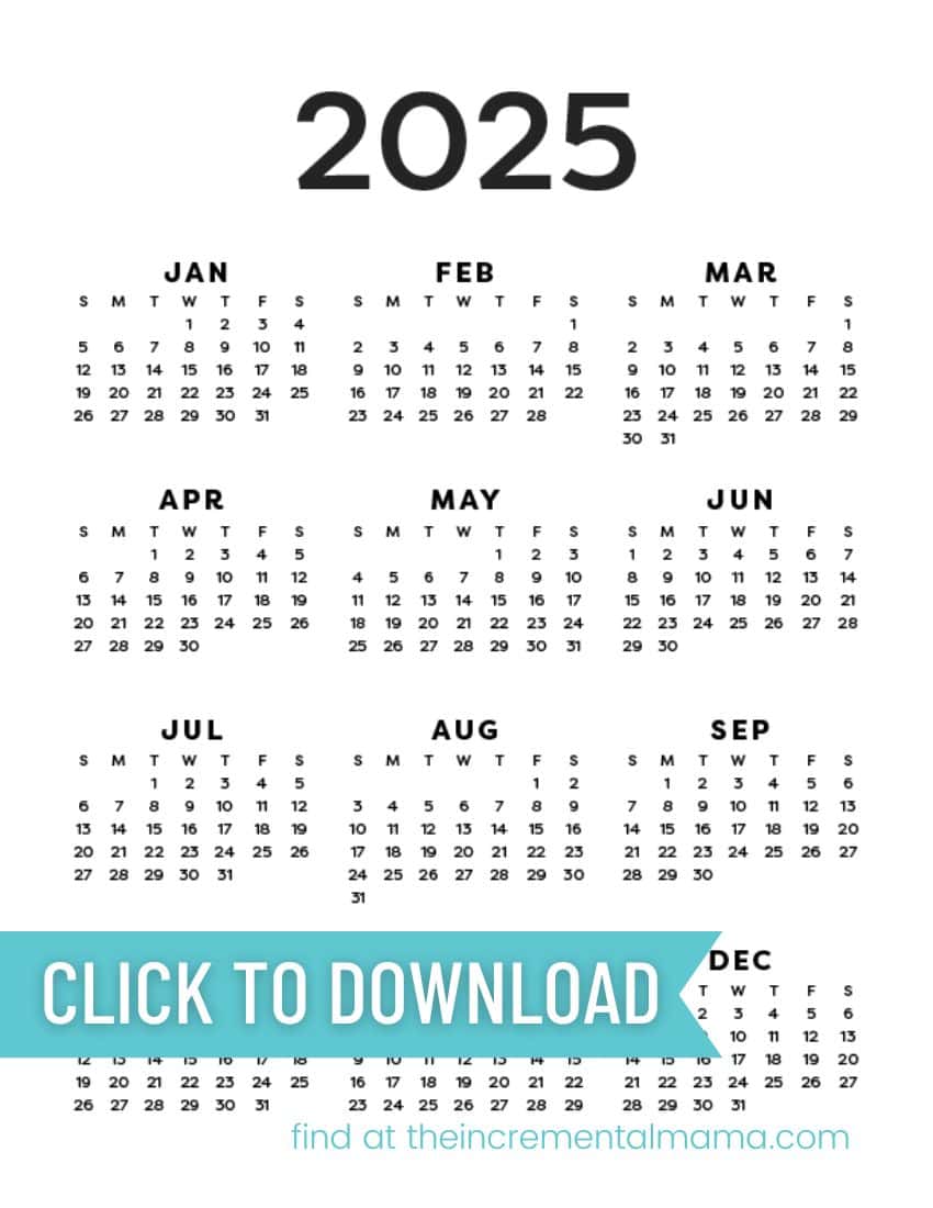 12 Free Printable One-Page Yearly Calendars - 2025, 2026, 2027 - The ...