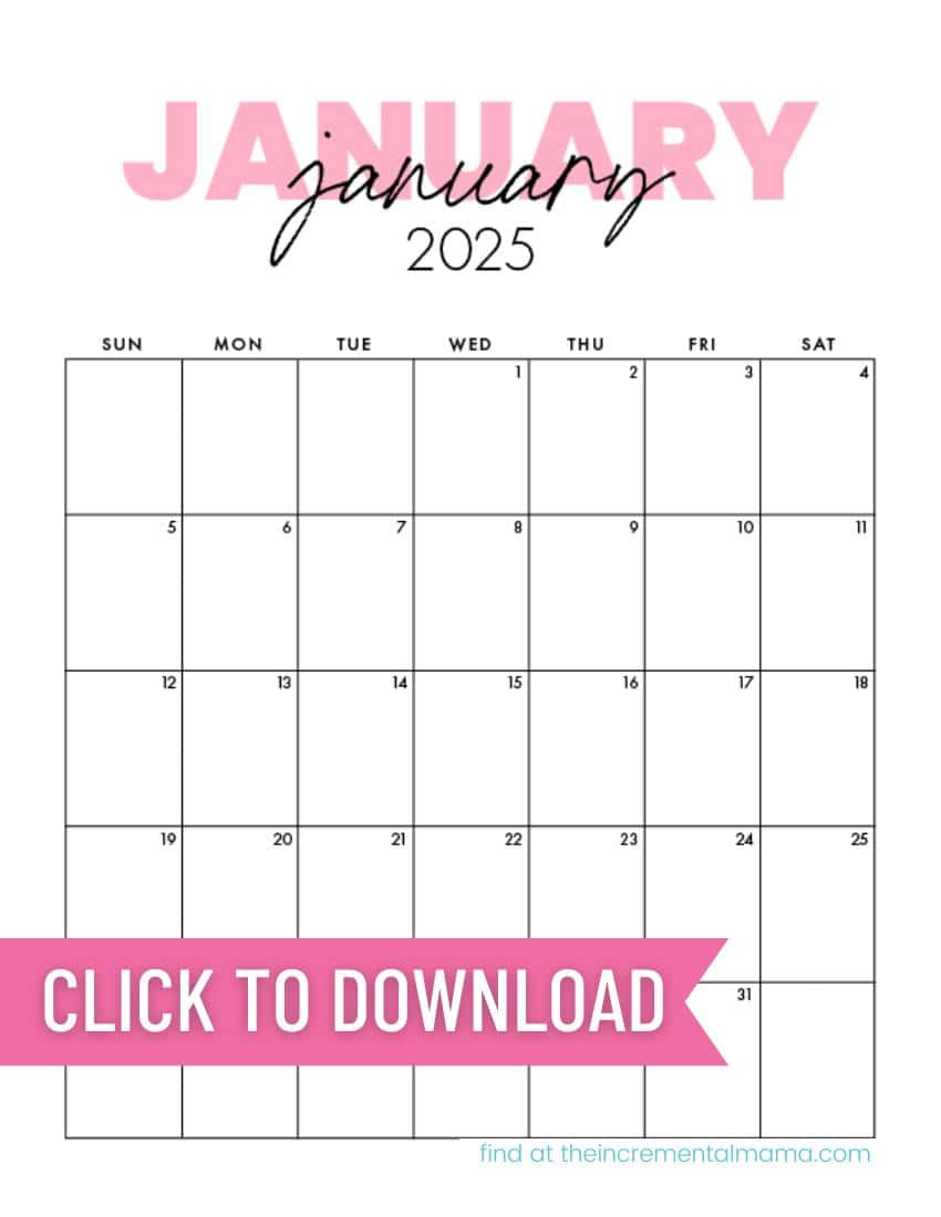 Free Printable 2025 Pink Calendar Templates - The Incremental Mama