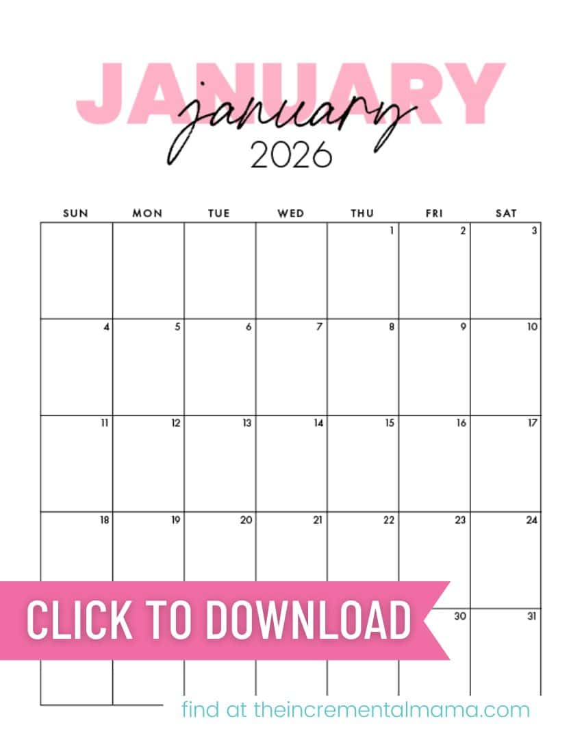 Free Printable Pretty 2026 Pink Calendar Templates - The Incremental Mama