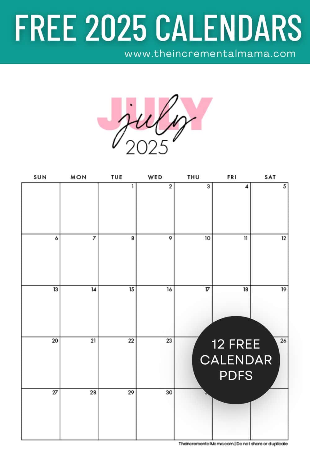 Free Printable 2025 Pink Calendar Templates - The Incremental Mama