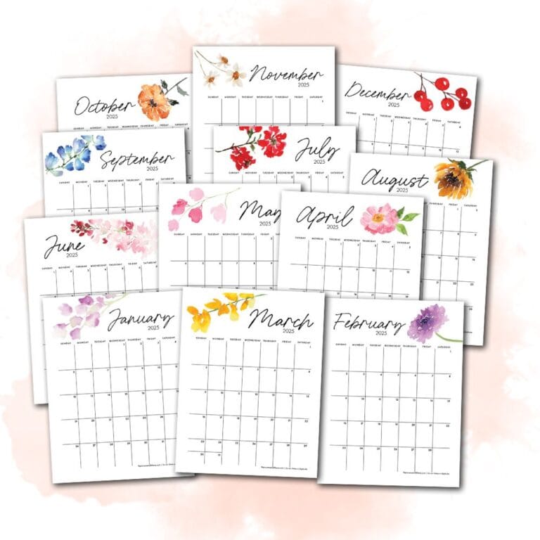 Free 2025 Floral Monthly Calendar PDFs Templates - The Incremental Mama