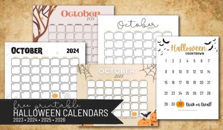 5 Free Printable Halloween Calendar Templates