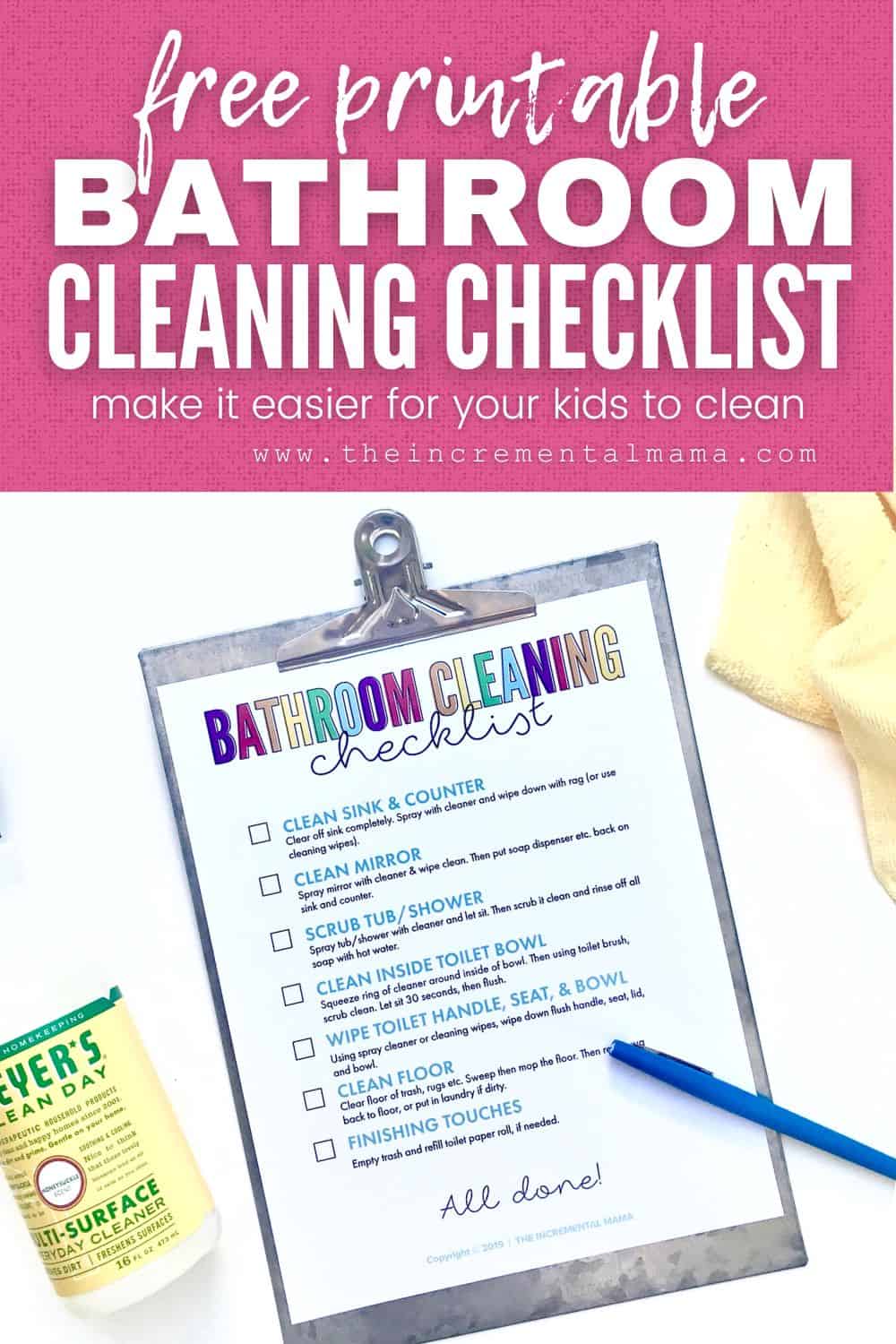 Free Printable Bathroom Cleaning Checklist for Kids