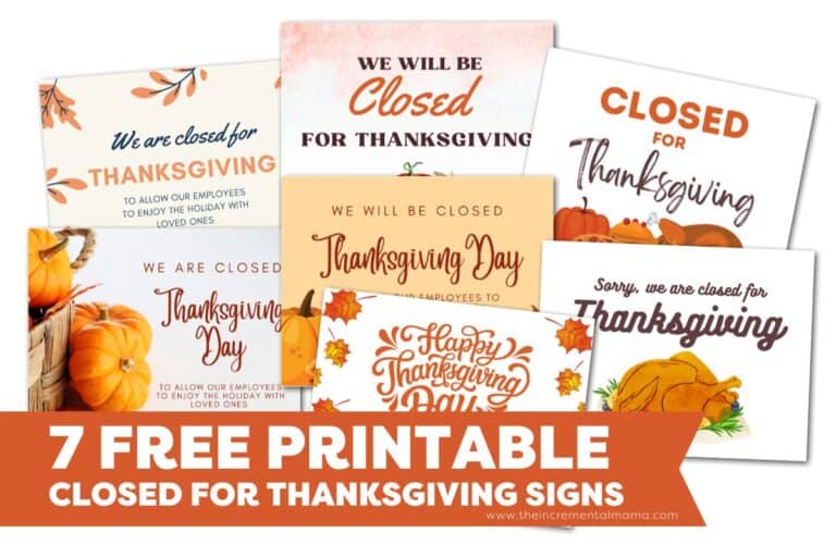 Free Printable Closed for Thanksgiving Signs (7 Templates) - The ...