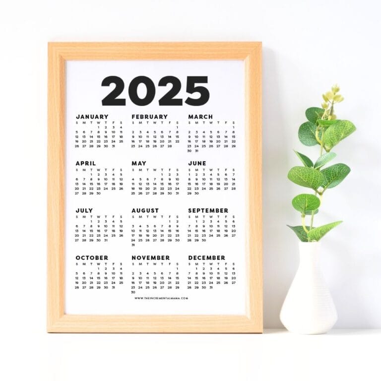 12 Free Printable One-Page Yearly Calendars - 2025, 2026, 2027 - The Incremental Mama