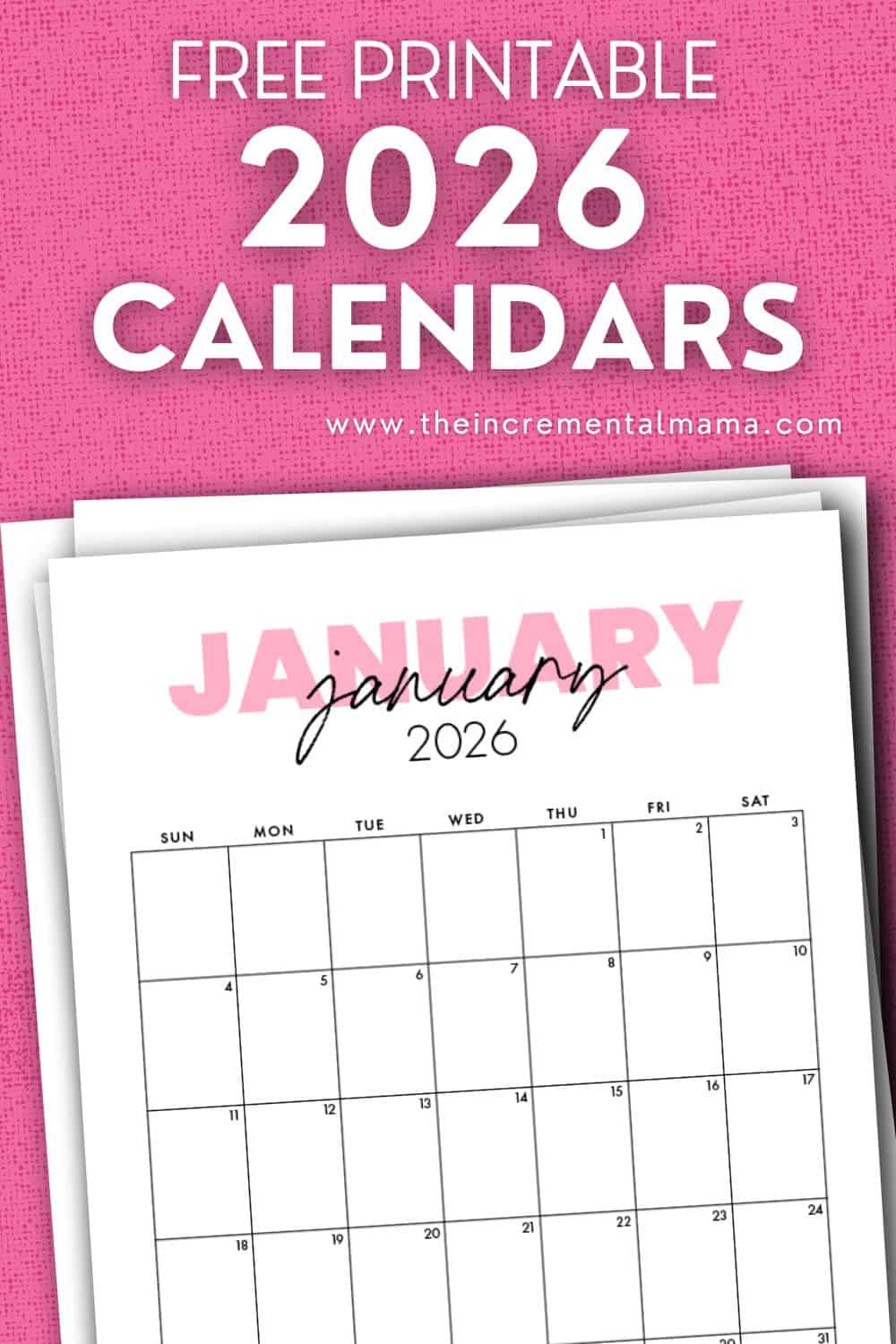 Free Printable Pretty 2026 Pink Calendar Templates - The Incremental Mama