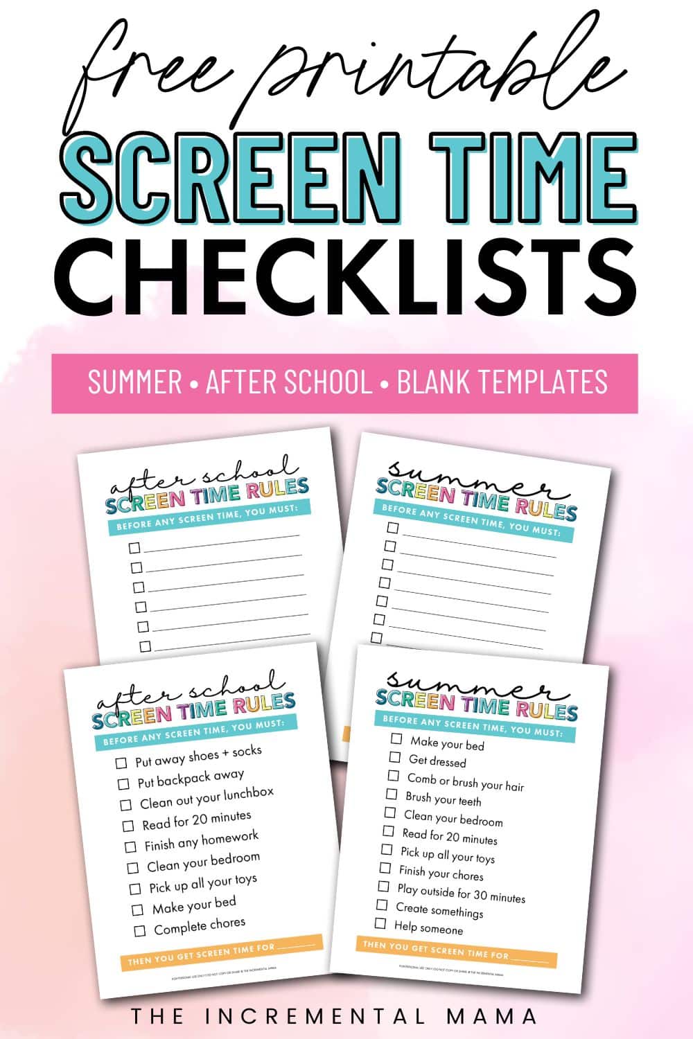 Free Printable Screen Time Checklist Bundle for Kids - The Incremental Mama