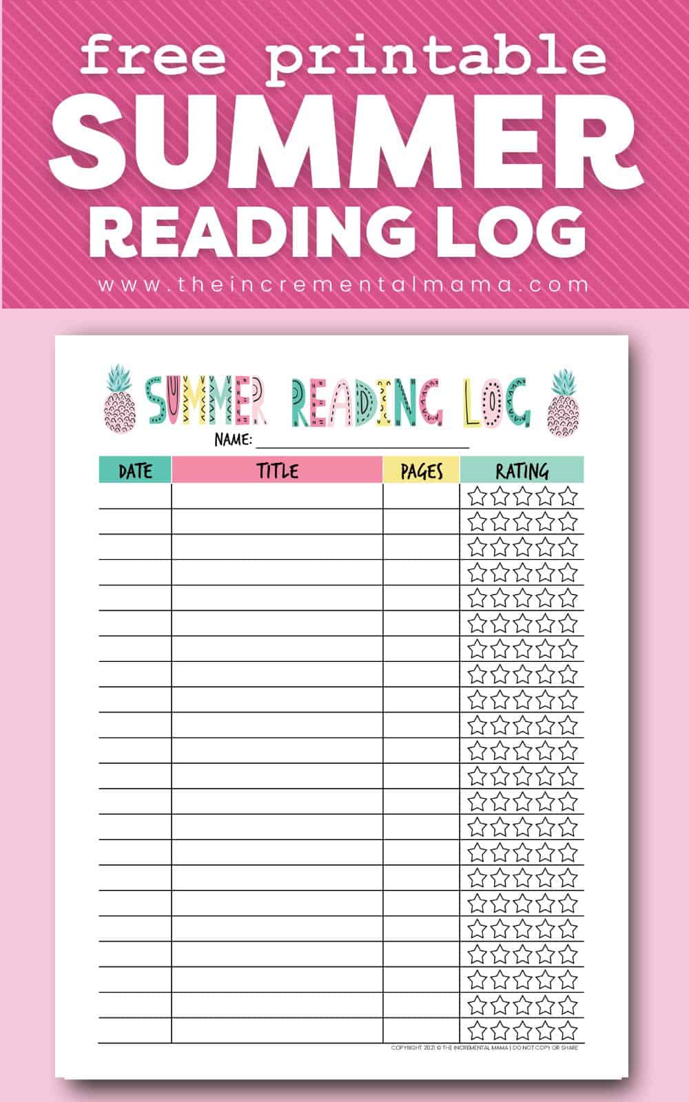 Free Printable Summer Reading Log to Encourage Reading