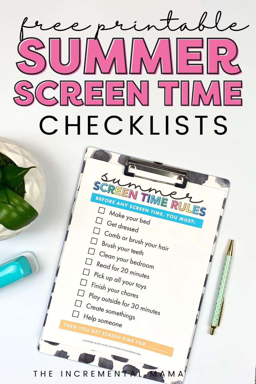 Free Printable Screen Time Checklist Bundle for Kids - The Incremental Mama