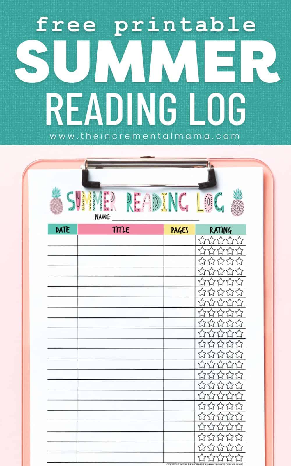 Free Printable Summer Reading Log to Encourage Reading