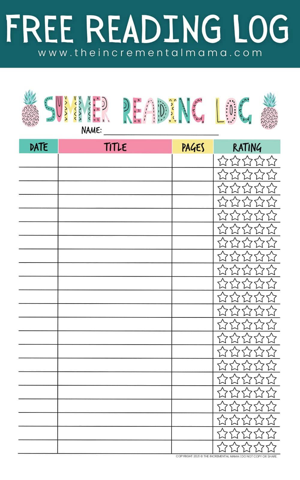 Free Printable Summer Reading Log to Encourage Reading
